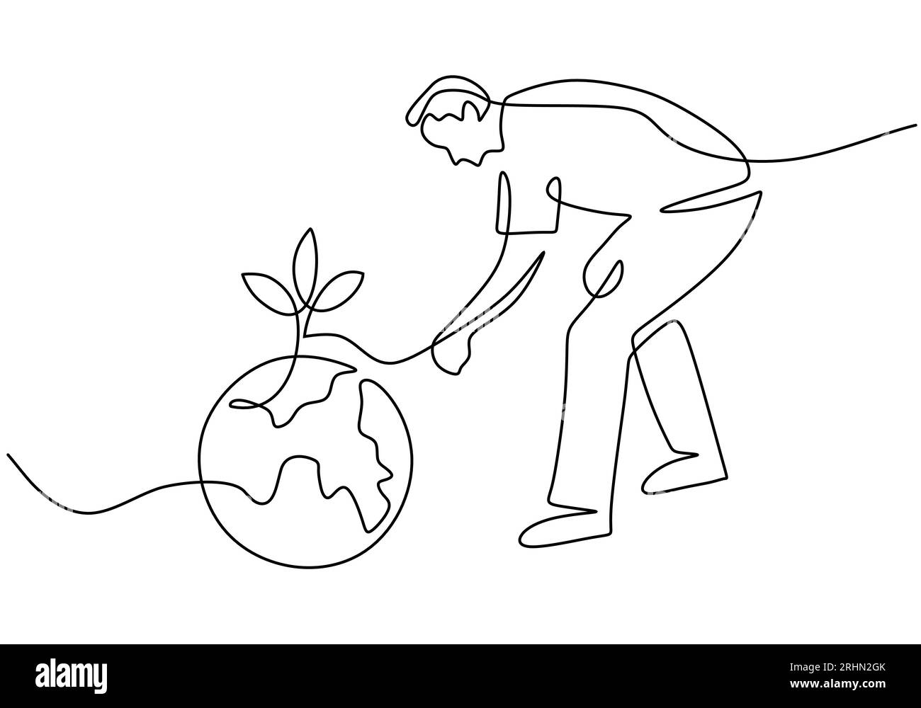 One continuous single line of man keep world for go green concept ...