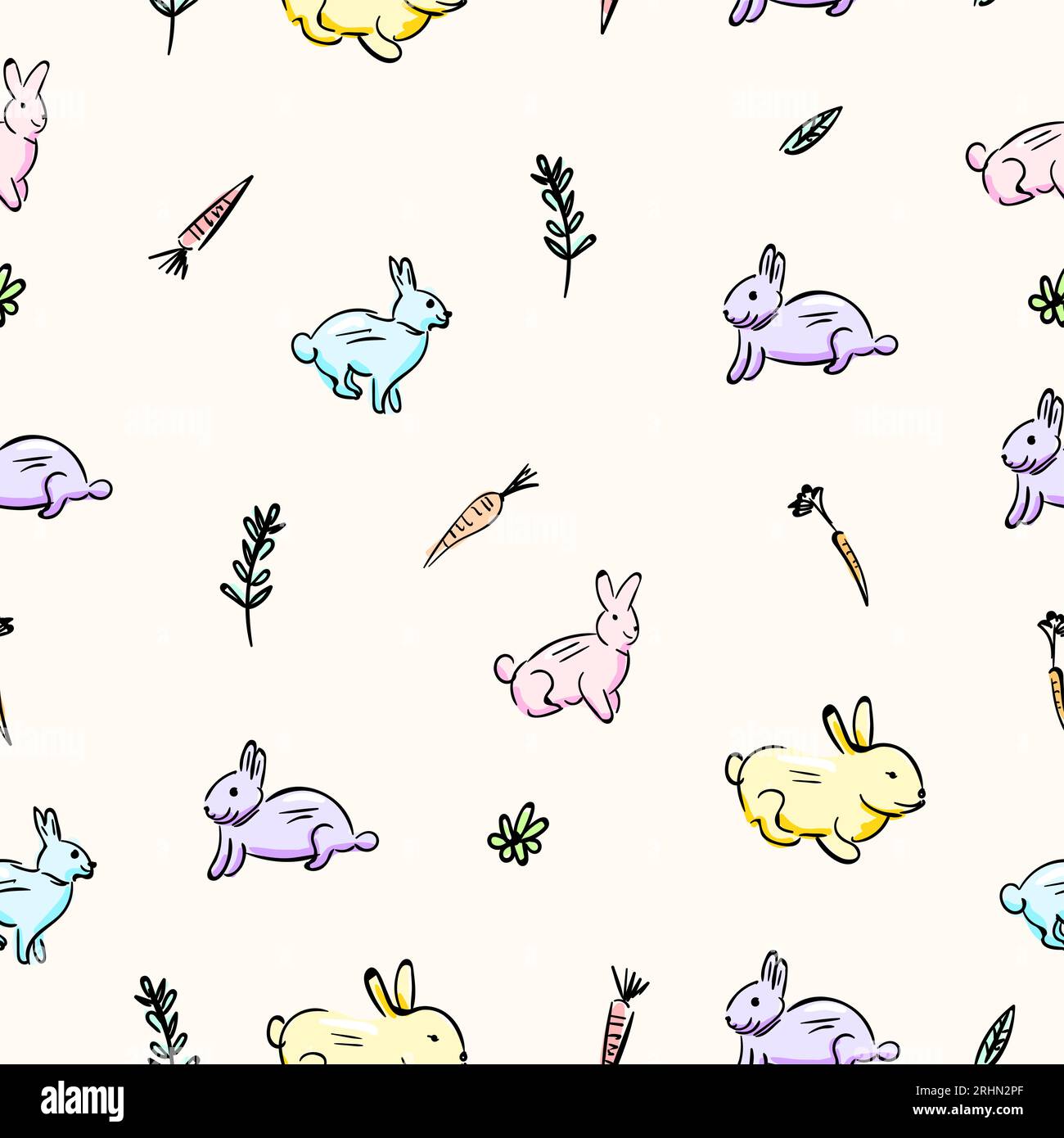 One continuous single line of rabbit carrot and plant seamless pattern ...