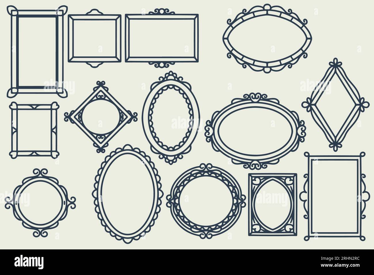 14 hand drawn frame decoration set. collection of hand drawn doodle ...