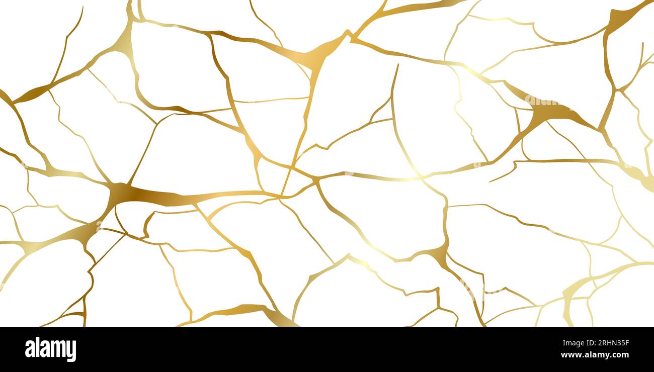Gold kintsugi repair cracks background texture vector illustration ...