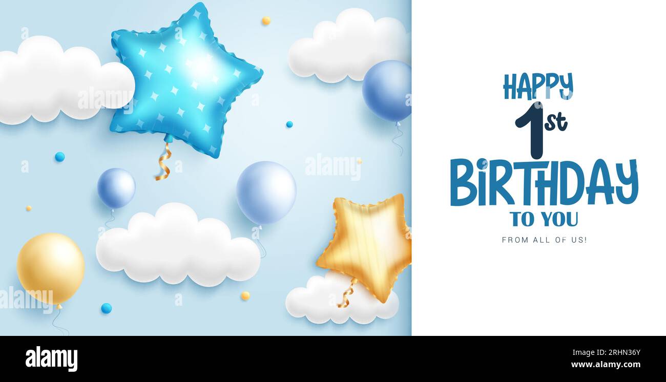 Birthday invitation card vector template. Happy 1st birthday greeting ...