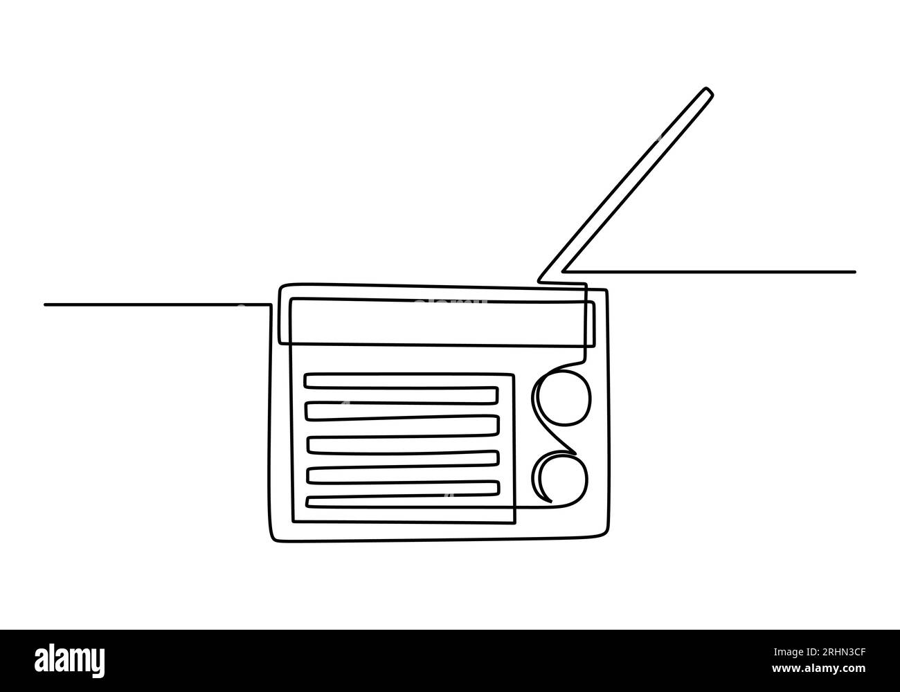 One continuous single line of vintage radio isolated on white ...