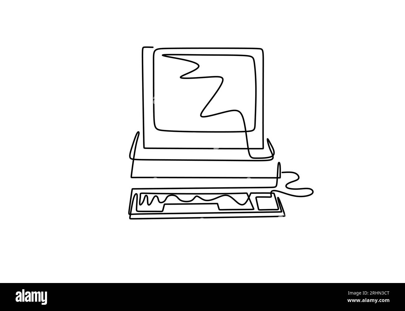 One continuous single line of old computer isolated on white background ...