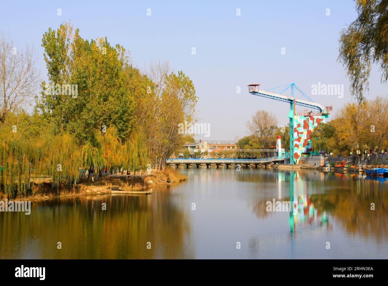 bungee jumping and trees in a park, north china Stock Photo - Alamy