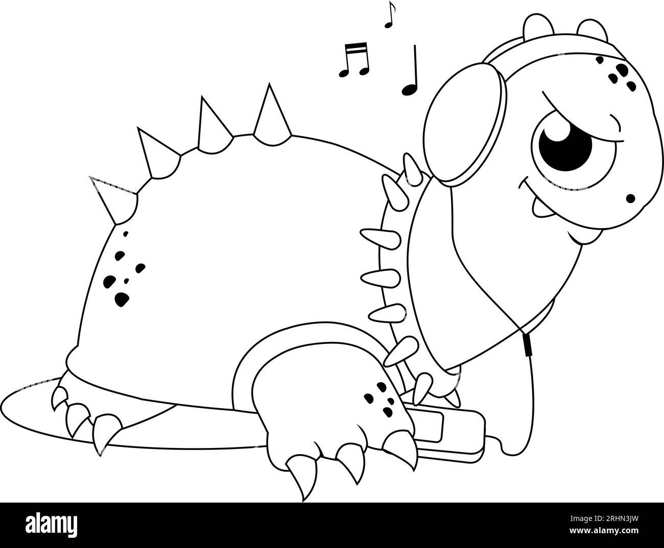 Cartoon turtle listening to music. Vector black and white coloring page ...