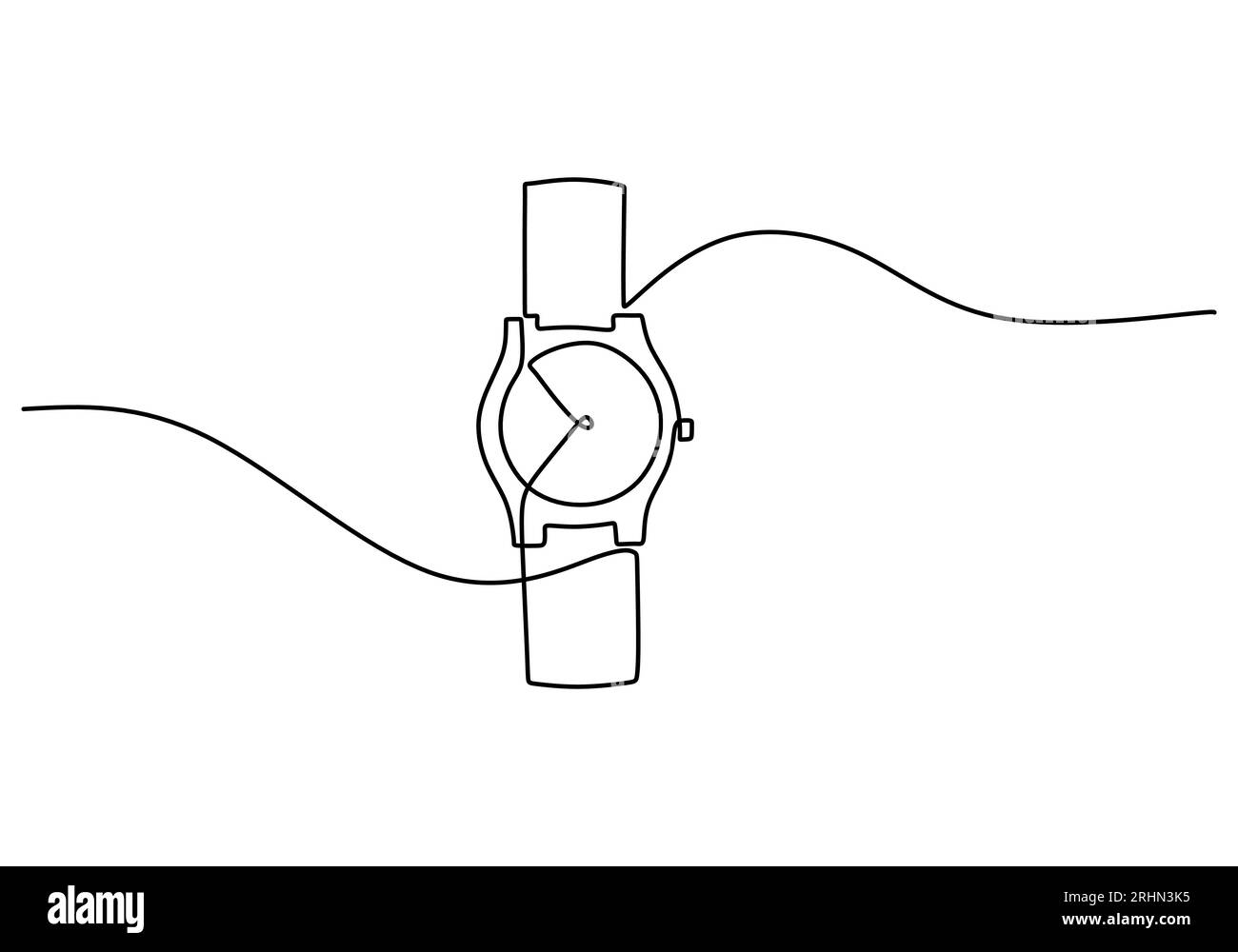 One continuous single line of vintage watch isolated on white ...