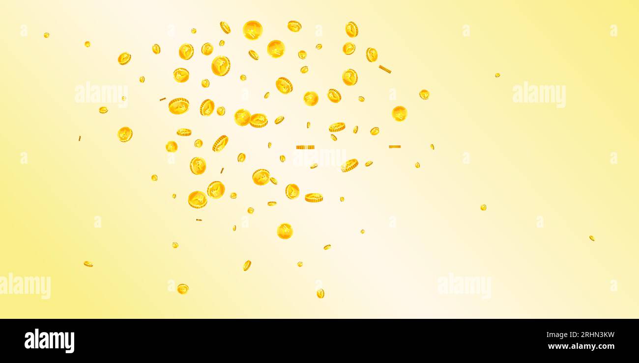 Indian rupee coins falling. Scattered gold INR coins. India money ...