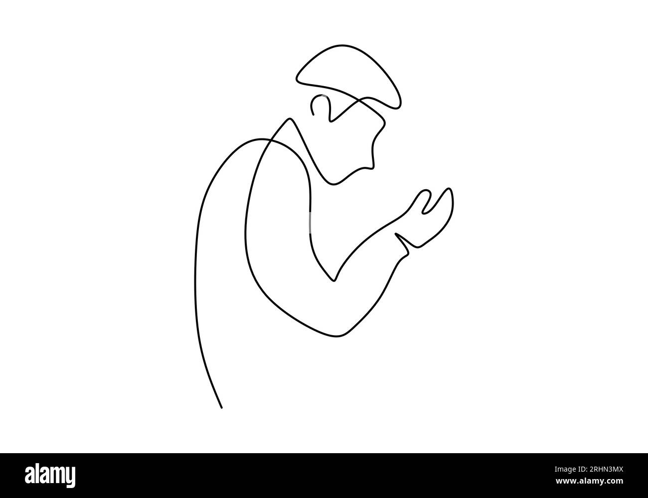 One continuous single line of man praying isolated on white background ...