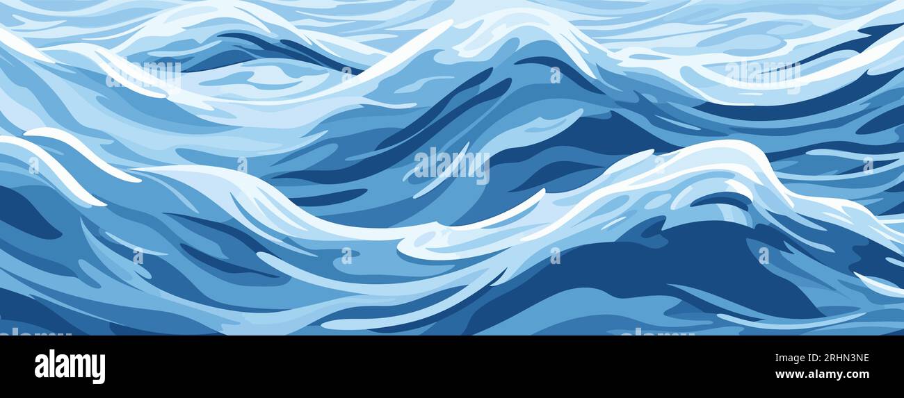Blue ripples and water splashes waves surface flat style design vector ...