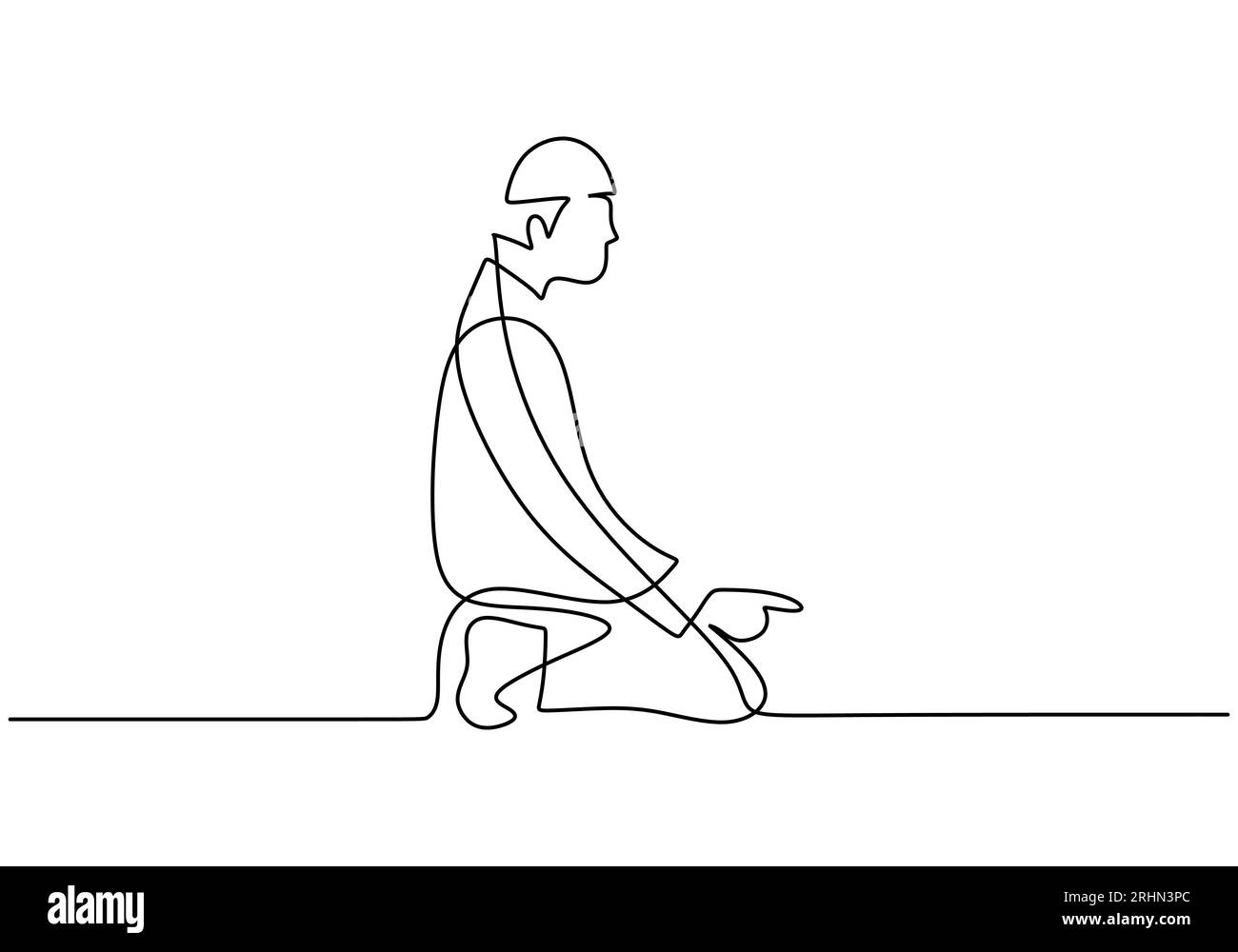 One continuous single line of man pray sitting isolated on white ...