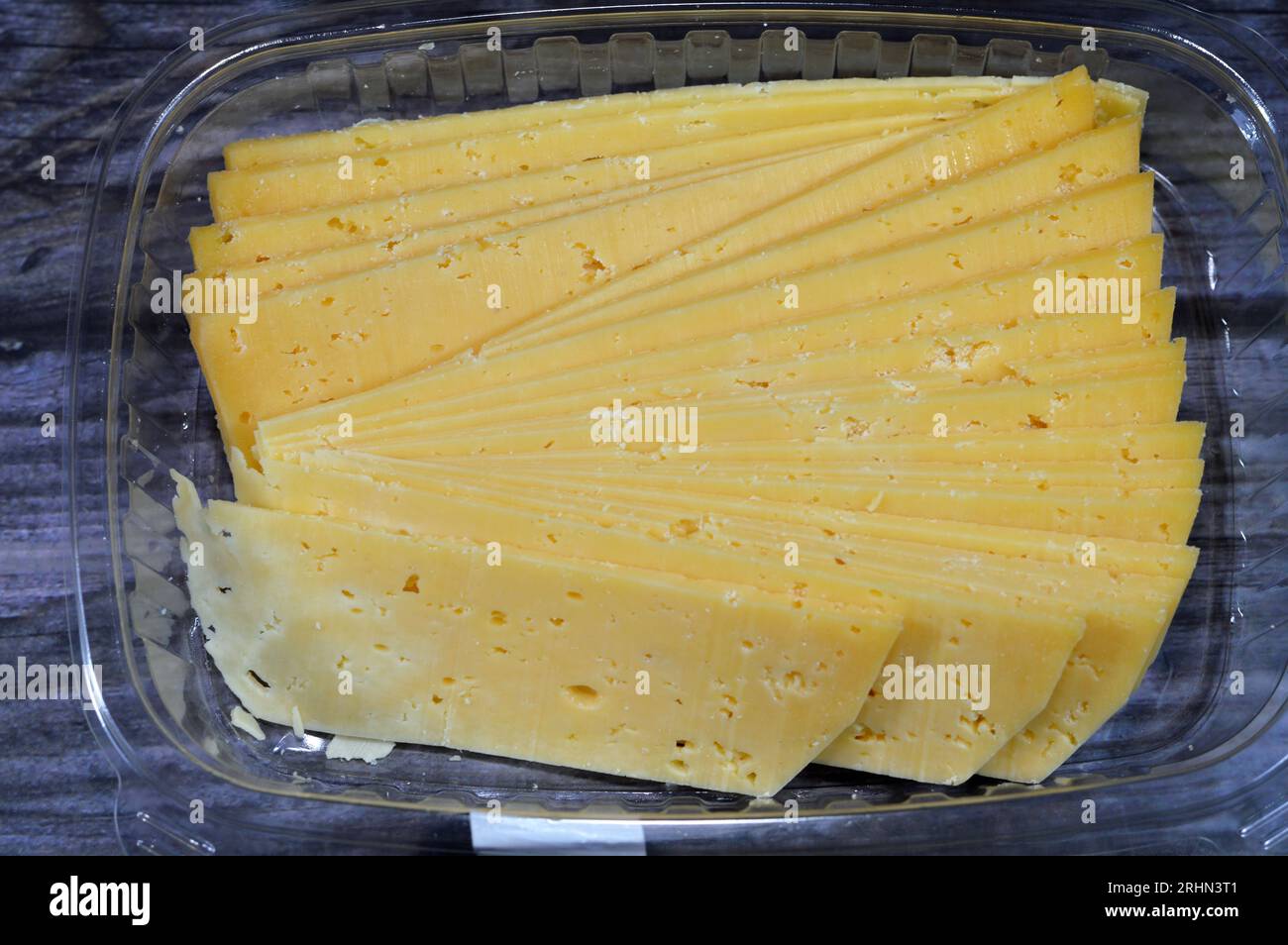 Slices of Egyptian Rumi cheese, also called gebna romiya or gebna ...
