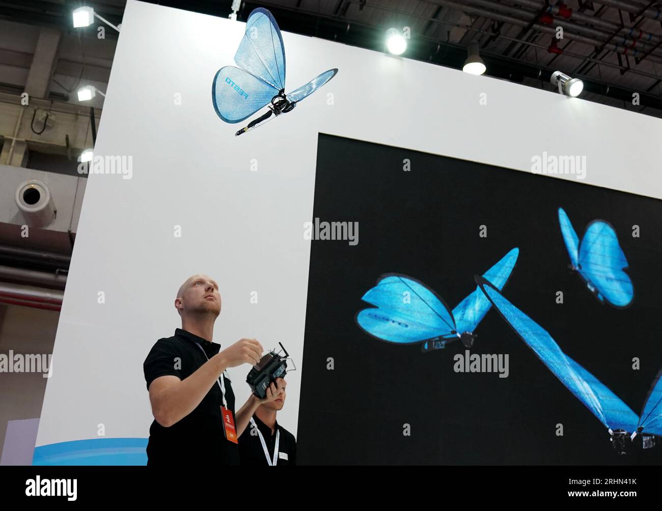 Beijing, China. 17th Aug, 2023. A bionic butterfly is pictured at the ...