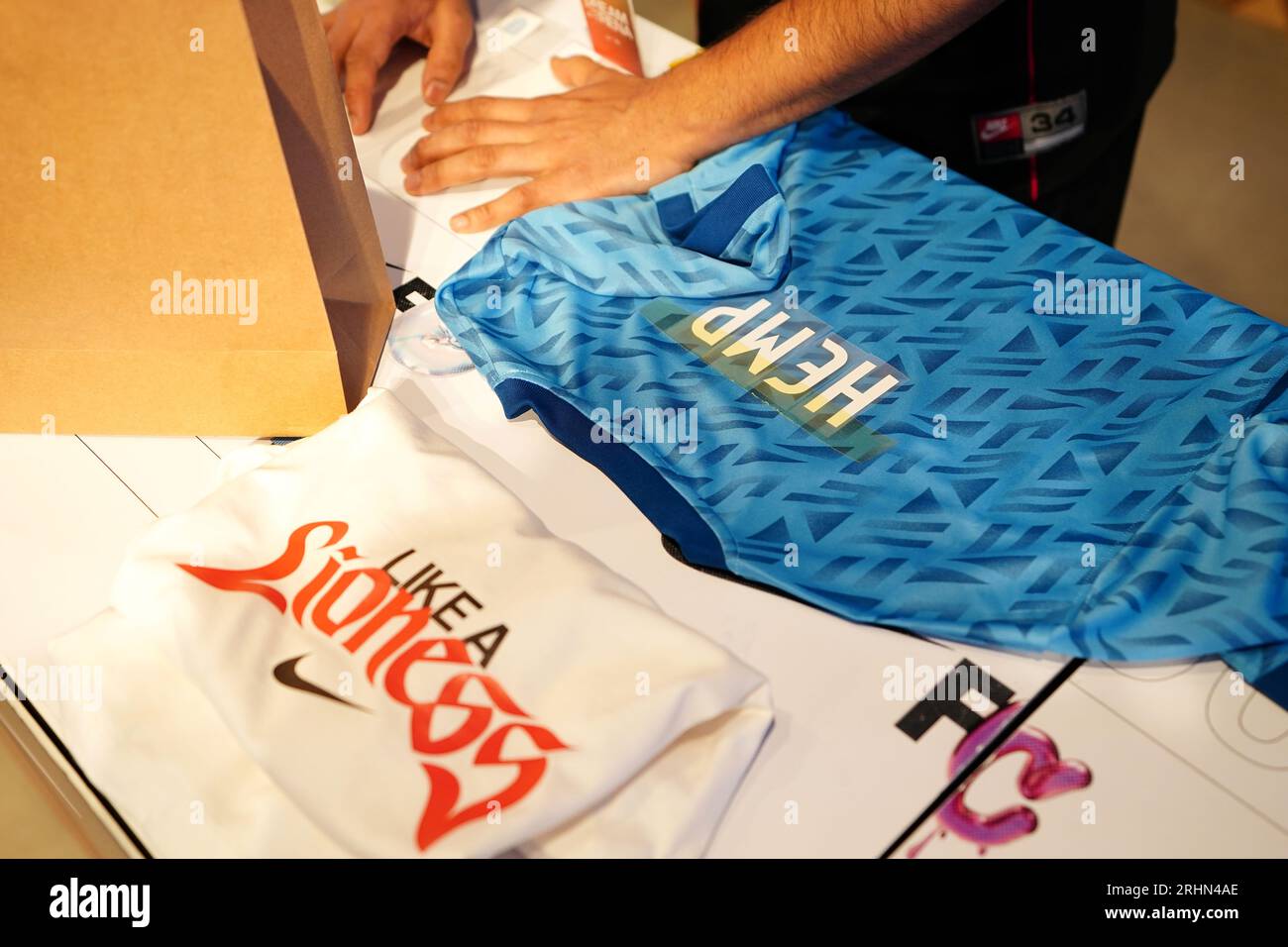 England merchandise can be seen in the Nike FC shop on George Street in ...