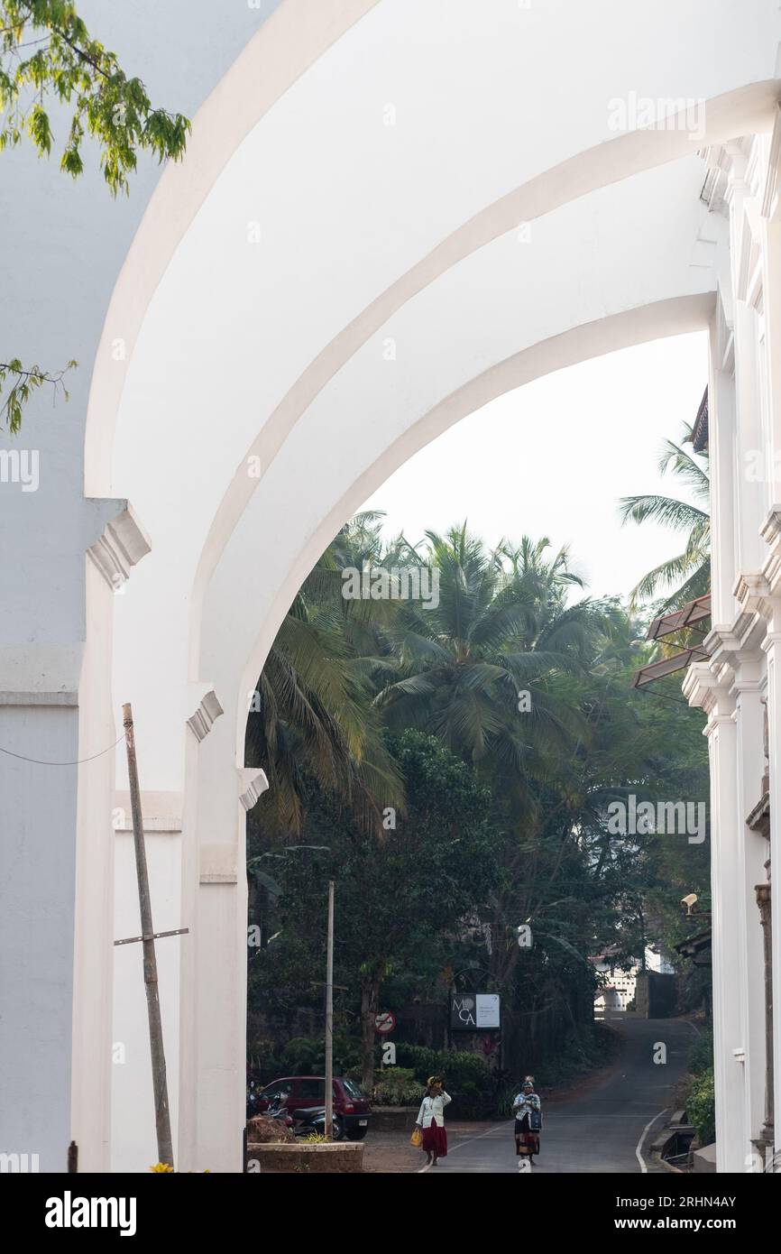 Old Goa, India - January 2023:The high arches of the ancient Portuguese ...