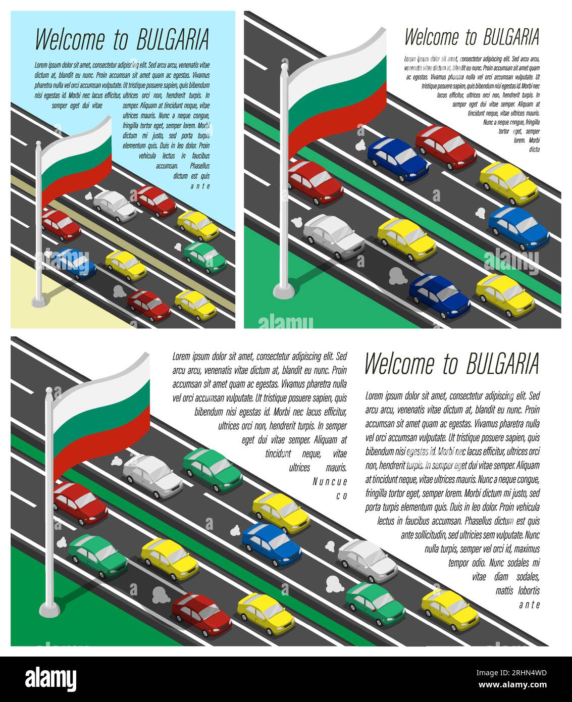 Isometric flag of Bulgaria on flagpole fluttering wind. Crossing of ...