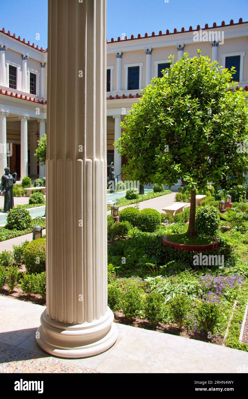 View of the Inner peristyle inside Malibu's Getty Villa, California ...