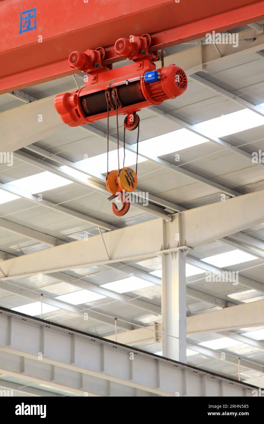 Hoisting pulley in an industrial production workshop£¬north china Stock ...