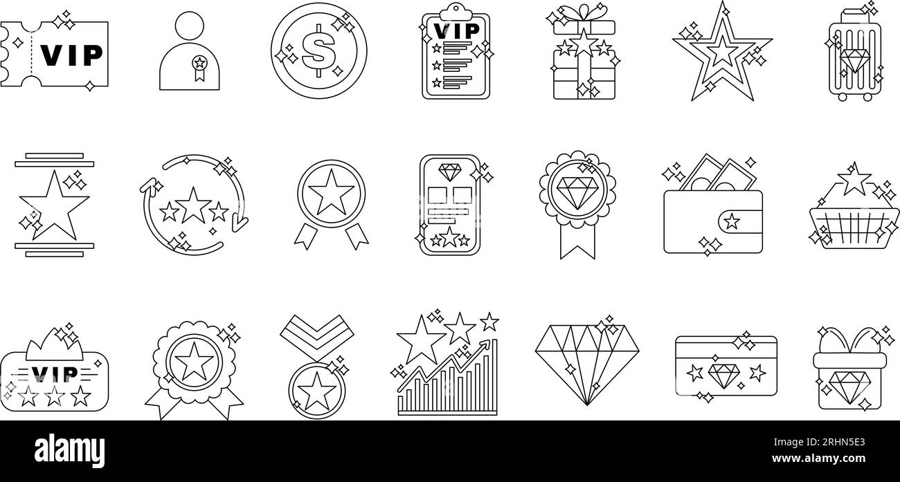 Exclusive benefits icon collection. VIP ticket, diamond and crown ...