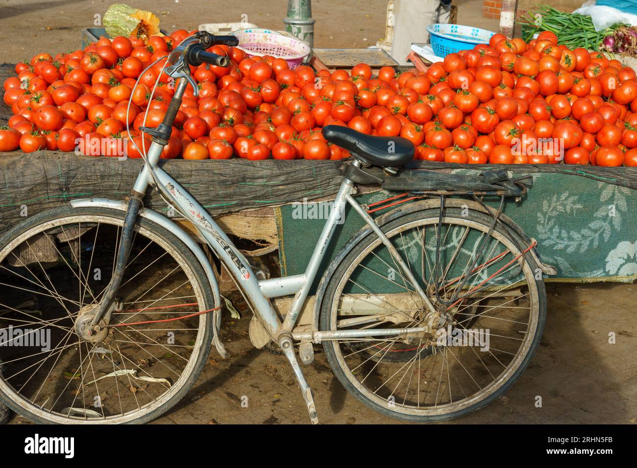 North Africa. Morocco. Taroudant. A bicycle leaning against a tomato ...