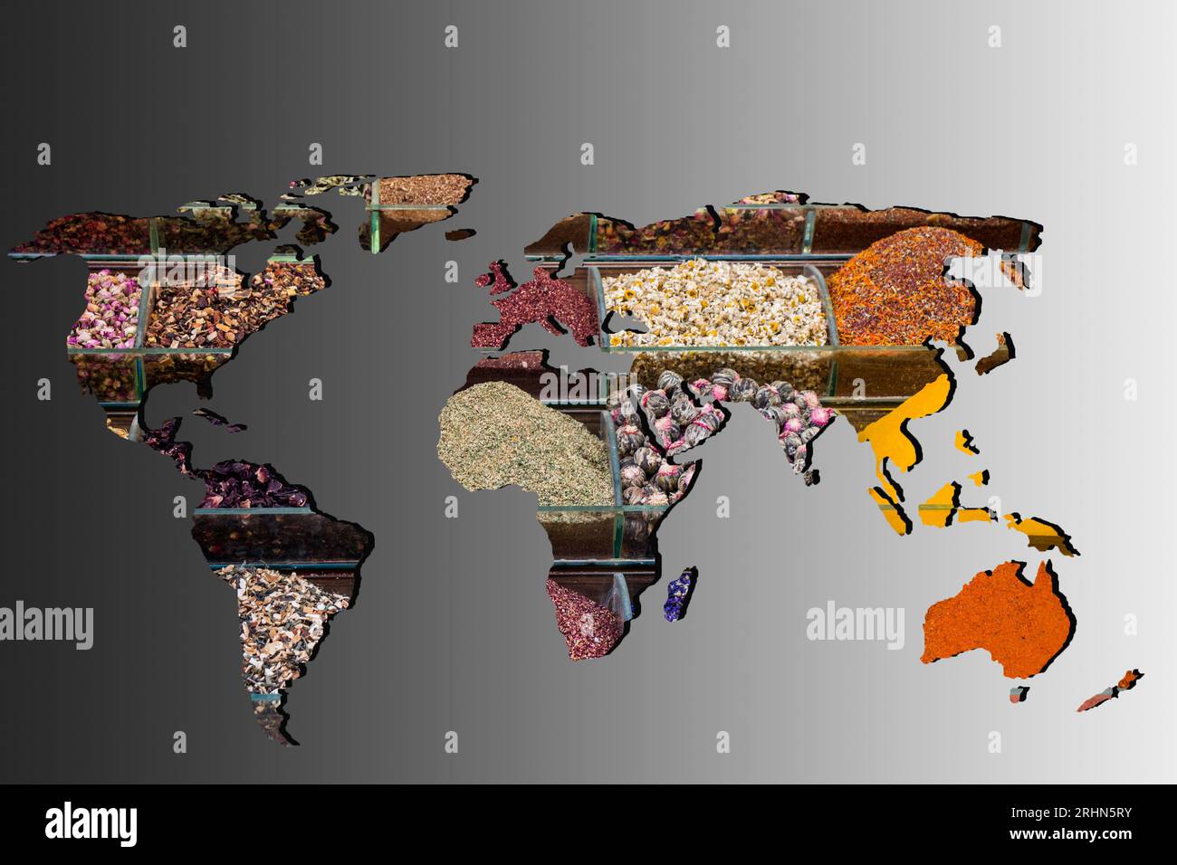 Roughly outlined world map with veraity of spice filling Stock Photo ...