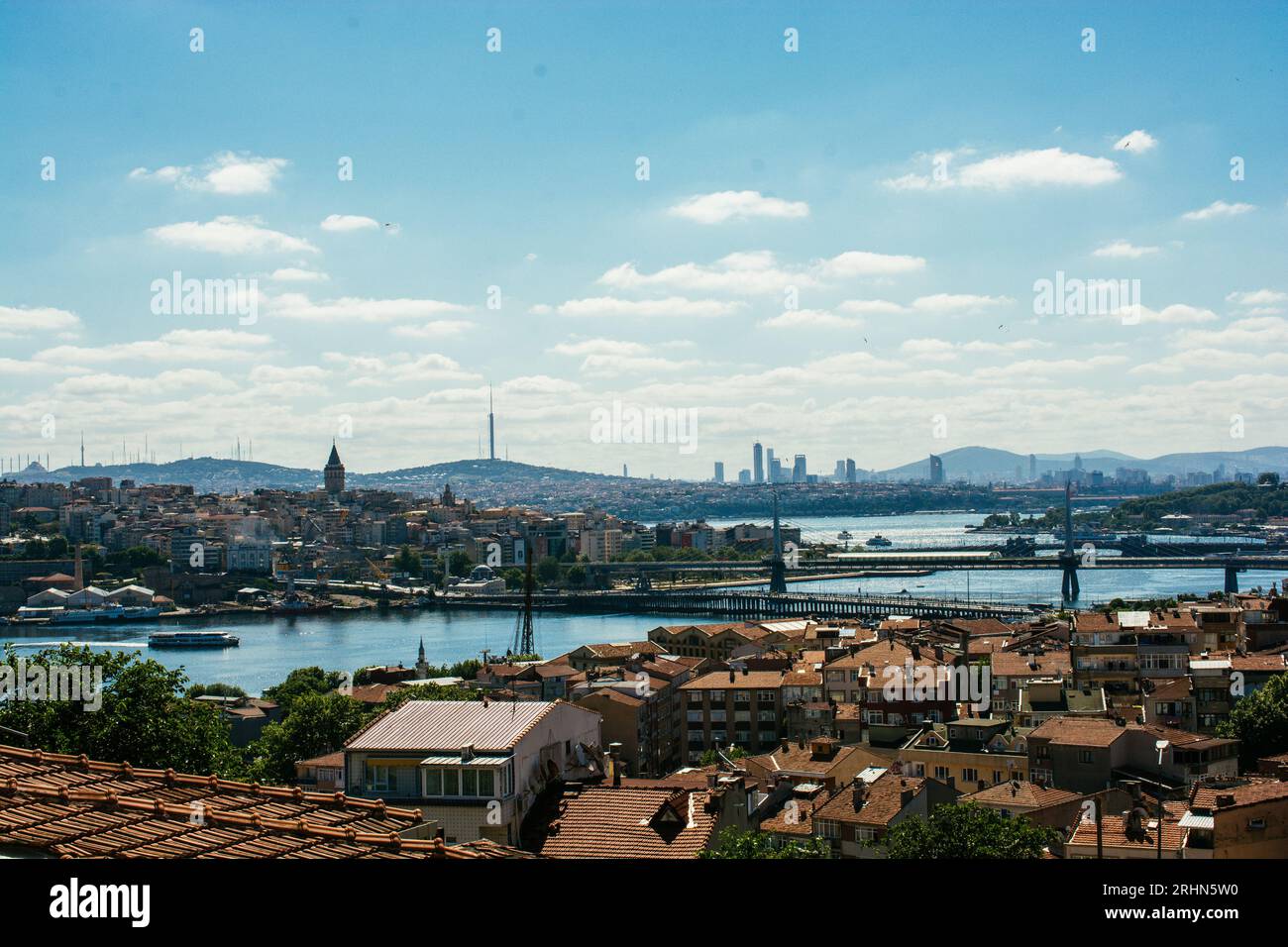 Galata tower, Galata bridge, Golden Horn bridge and Ataturk Brid Stock ...