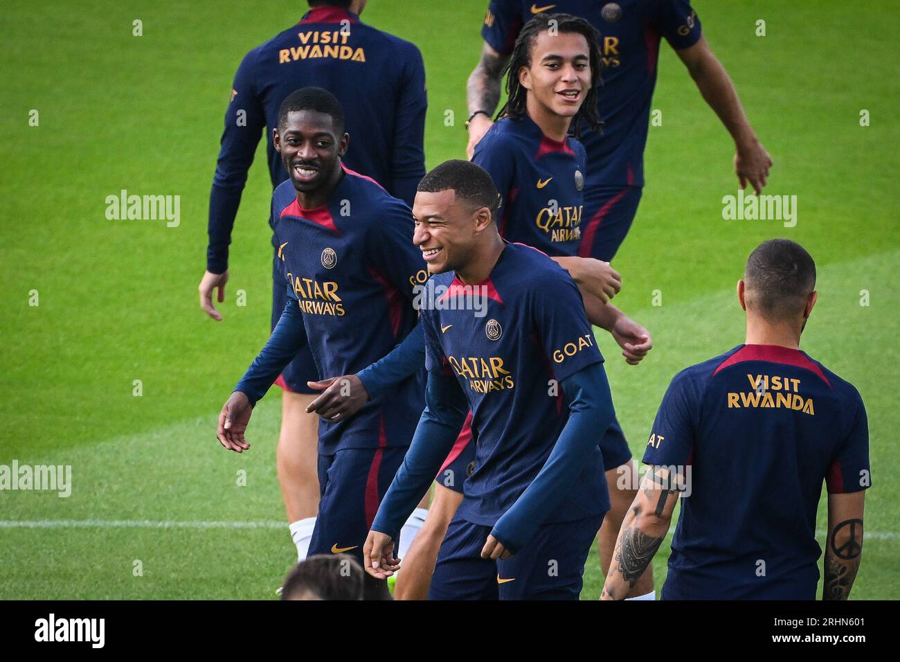 Poissy, France August 18, 2023, Ousmane DEMBELE of PSG, Kylian MBAPPE ...