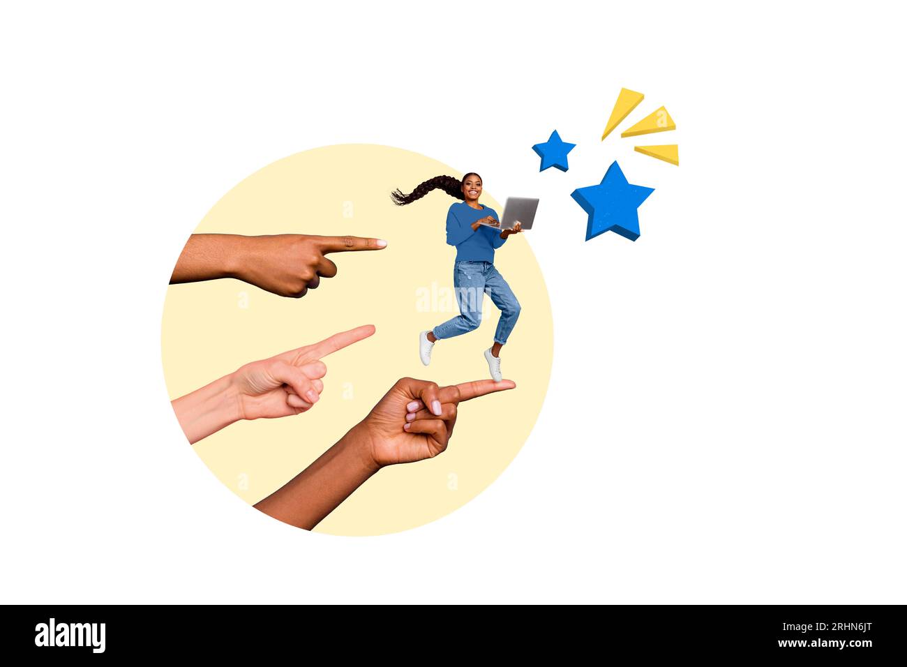 Banner collage image of cheerful happy girl going fast moving forward ...