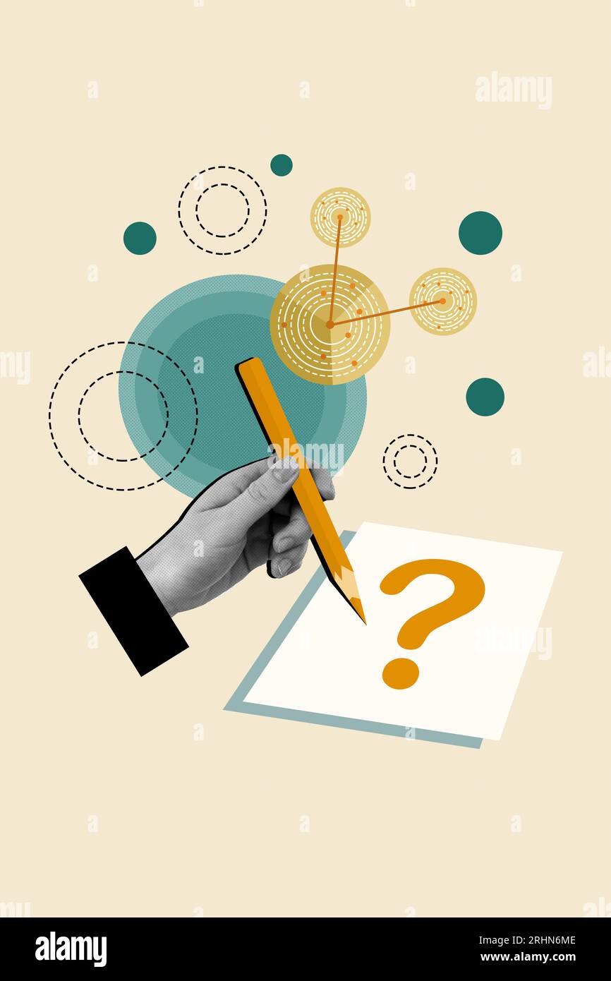 Vertical composite artwork photo collage of arm hold pencil write ...