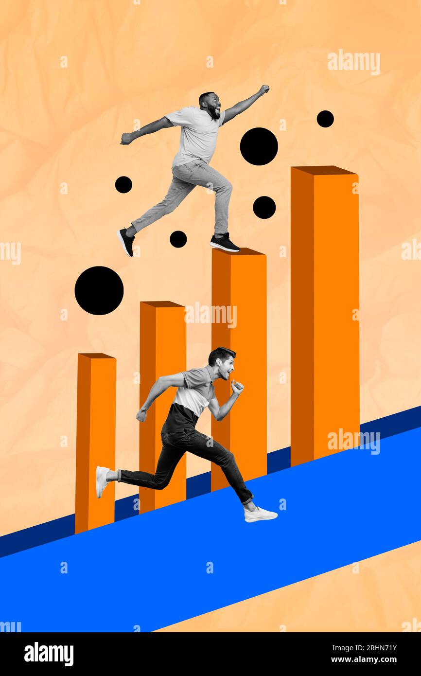 Photo collage picture of purposeful guys running achieving aims ...