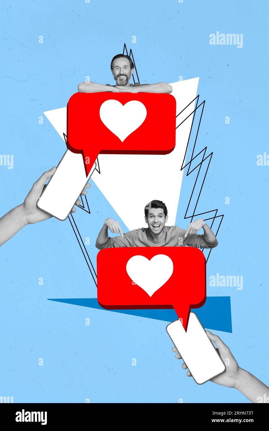 Magazine picture sketch collage image of funky guys getting social ...