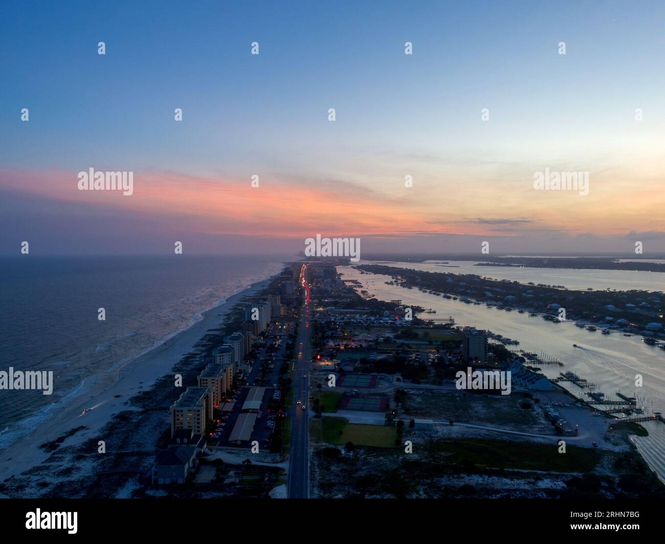 Aerial view of Perdido Key beach at sunset Stock Photo - Alamy