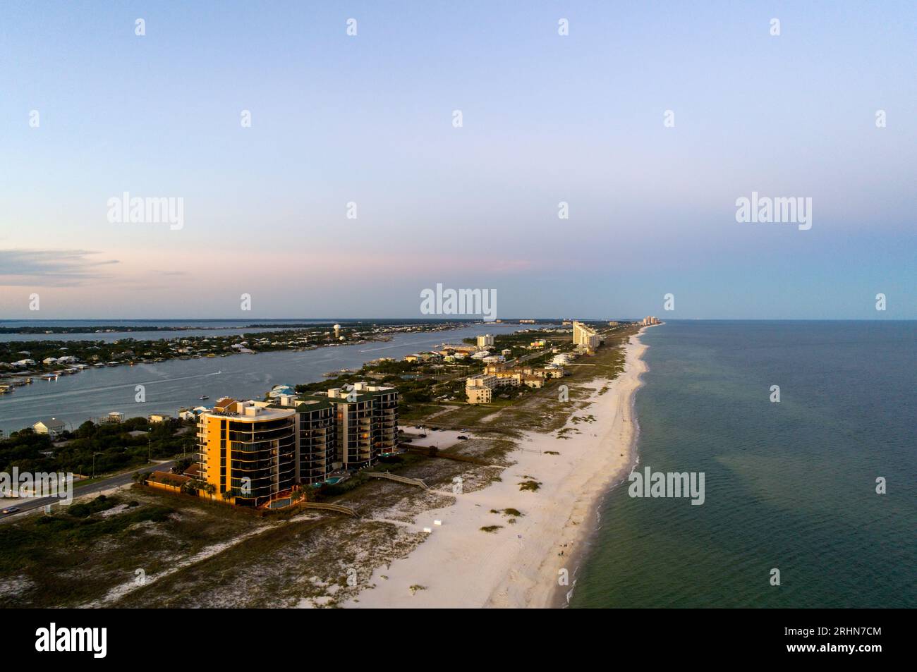 Aerial view of Perdido Key beach at sunset Stock Photo - Alamy