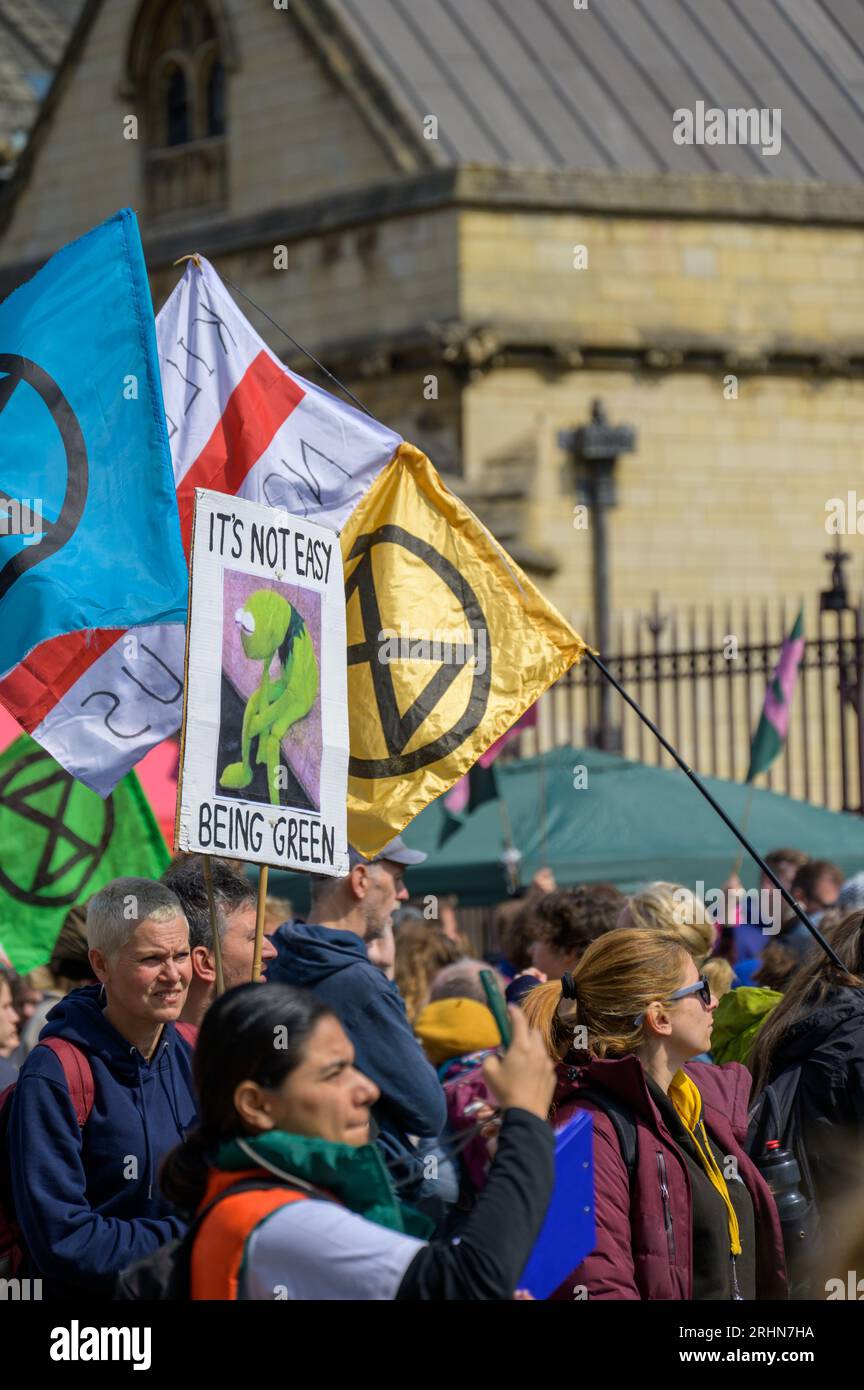 LONDON - April 22, 2023: Eloquent activism: Extinction Rebellion flags ...