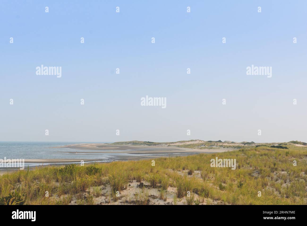 View of ocean and sand dunes at Cape Henelopen State Park in Delaware ...