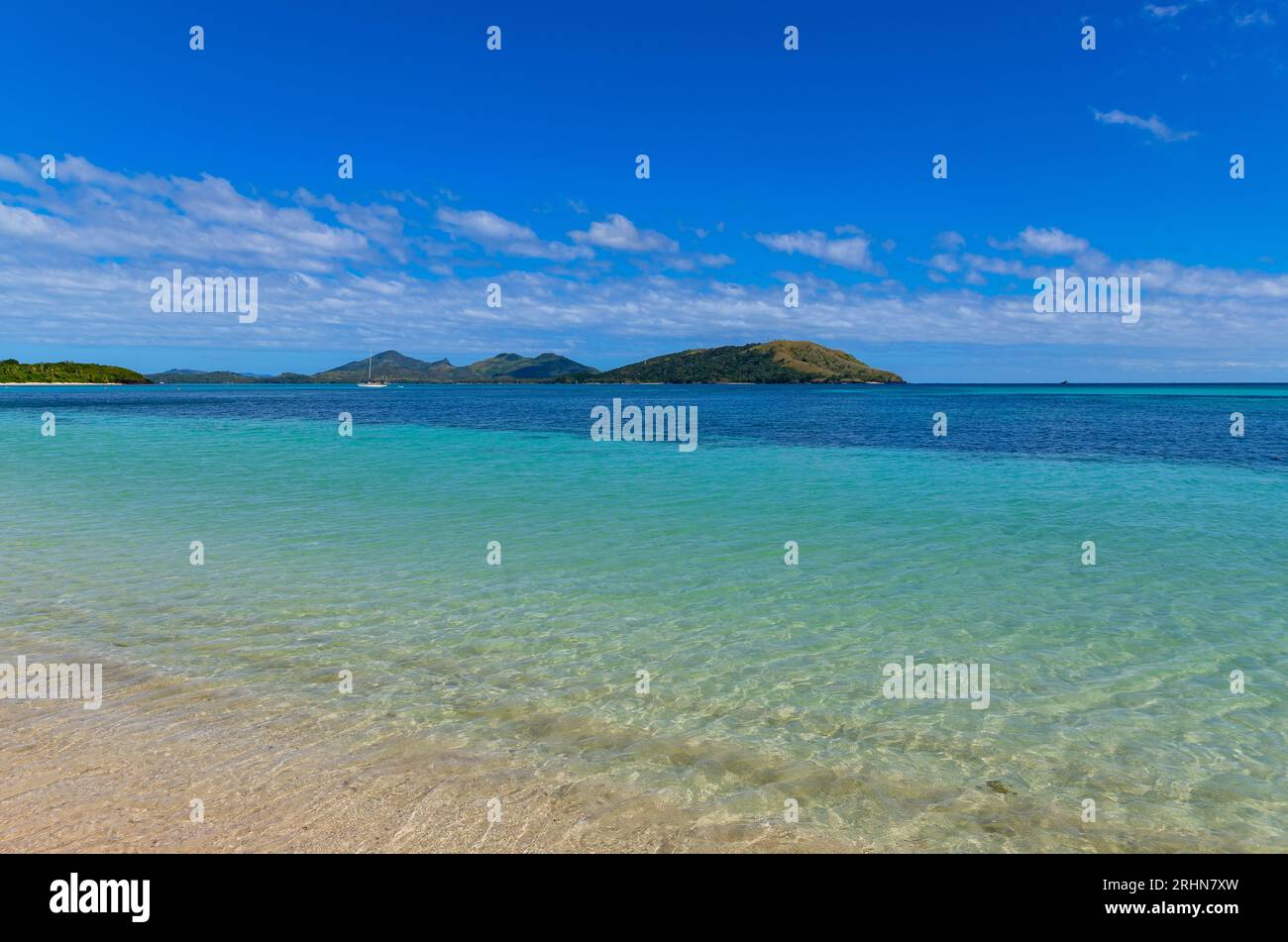 View of Blue Lagoon beach in Nacula Island, Yasawa Islands, Fiji Stock ...