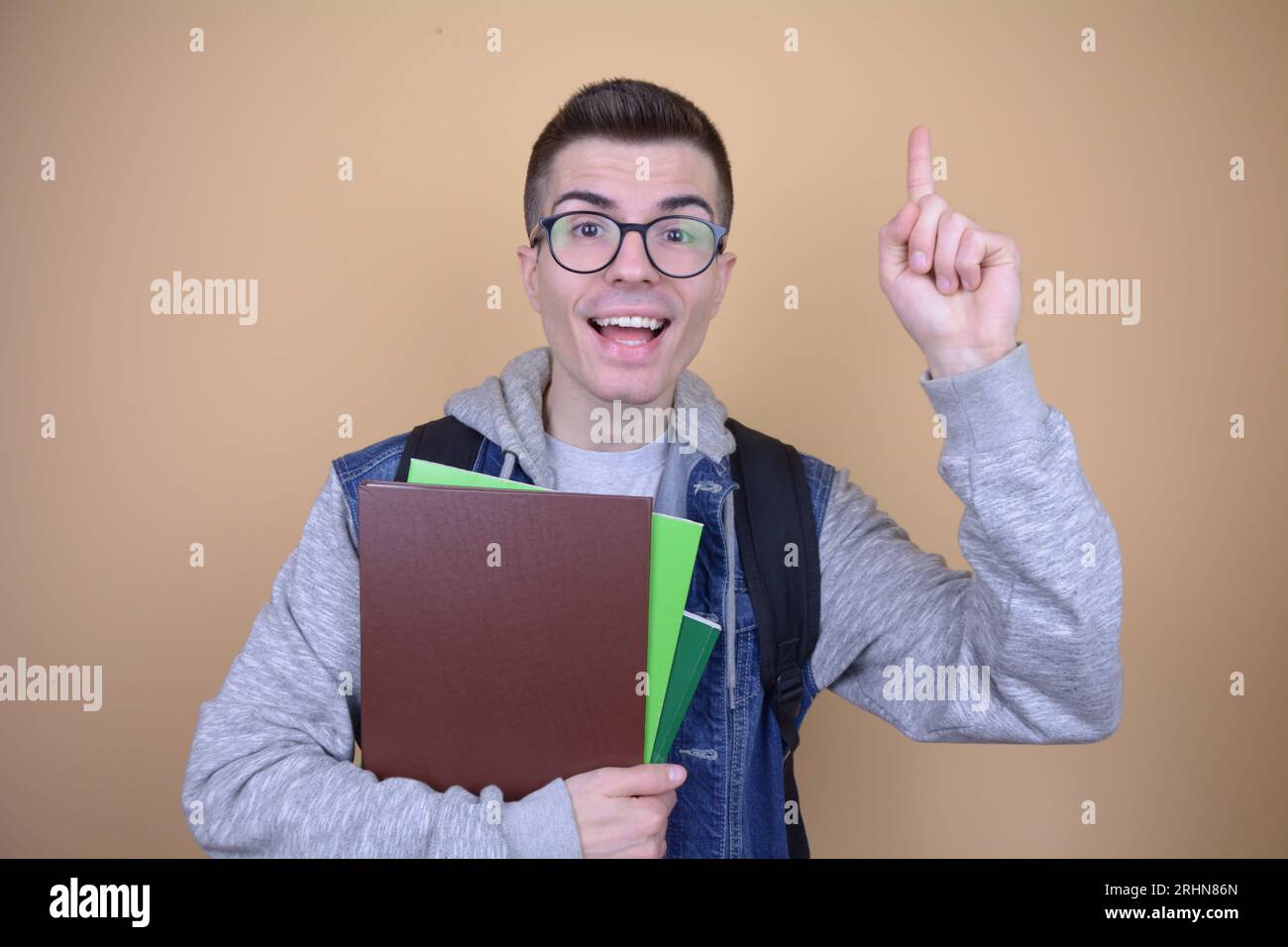 Smiling Young Handsome Caucasian Student with Glasses Has a Brilliant ...