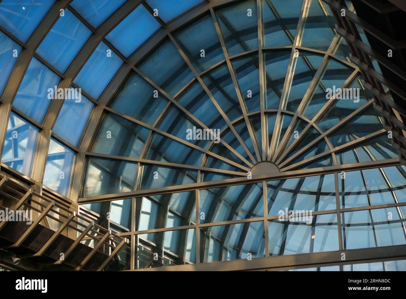 Arch made of steel and glass that make the roof of a shopping centre ...