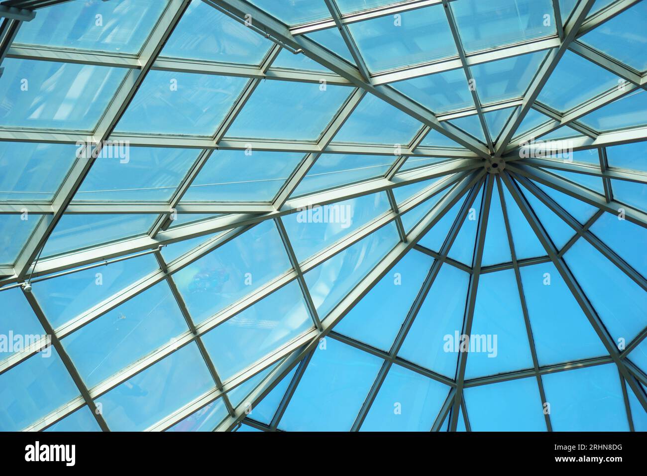 Pinacle of steel and glass that make the roof of a shopping mall, seen ...