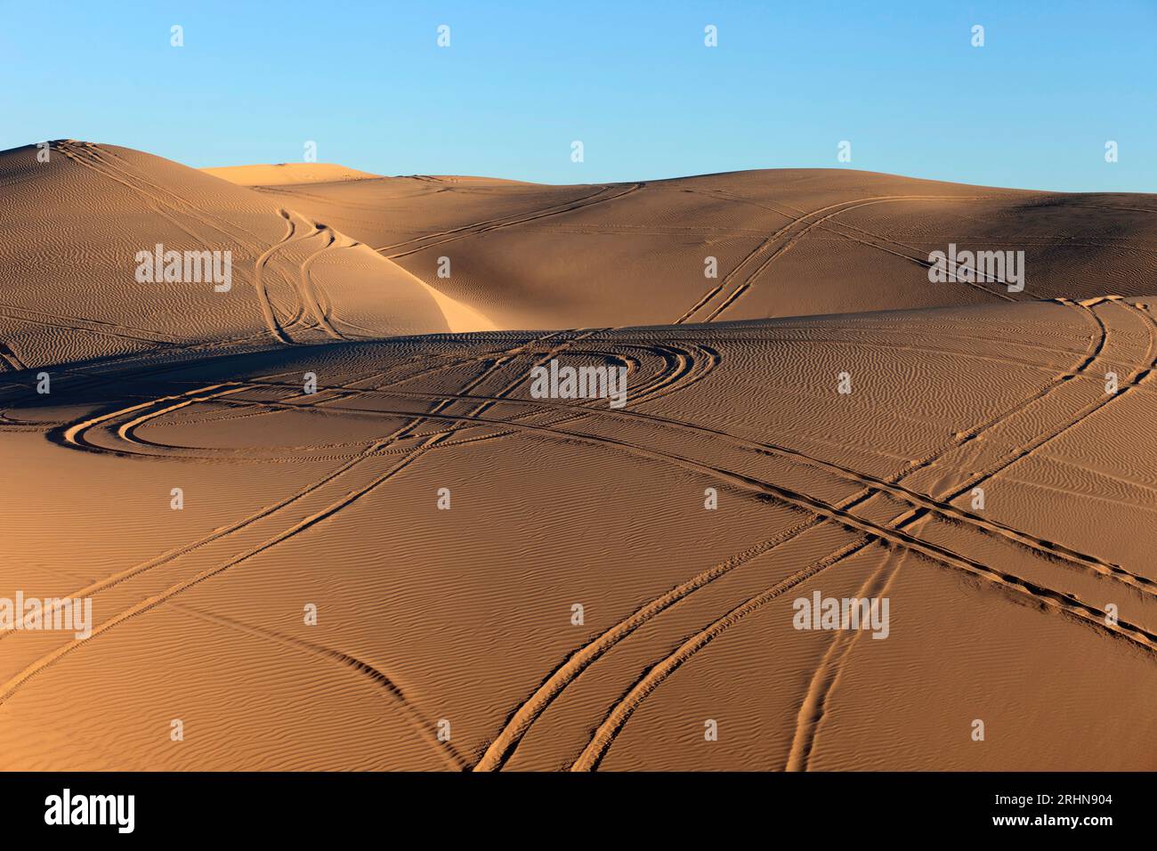 Sand dunes with wheel ruts and tire marks Stock Photo - Alamy
