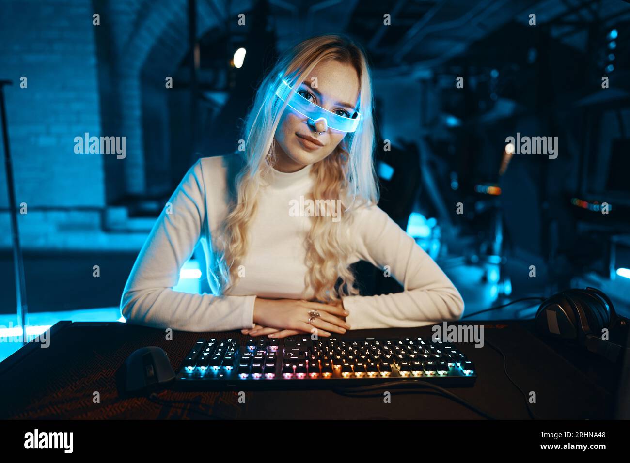 The streamer in glowing neon glasses was getting ready to start the ...