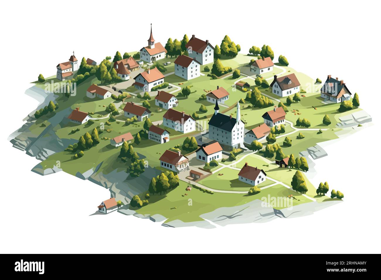 top view aerial shot of village vector flat isolated Stock Vector Image ...