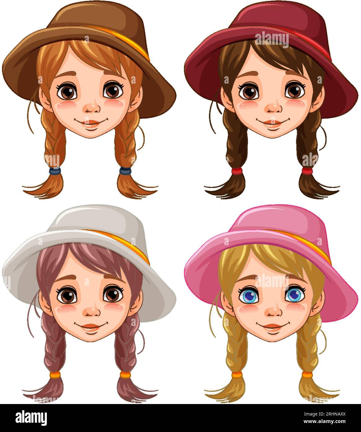 Four women with braids and hats smile happily, their faces full of joy ...