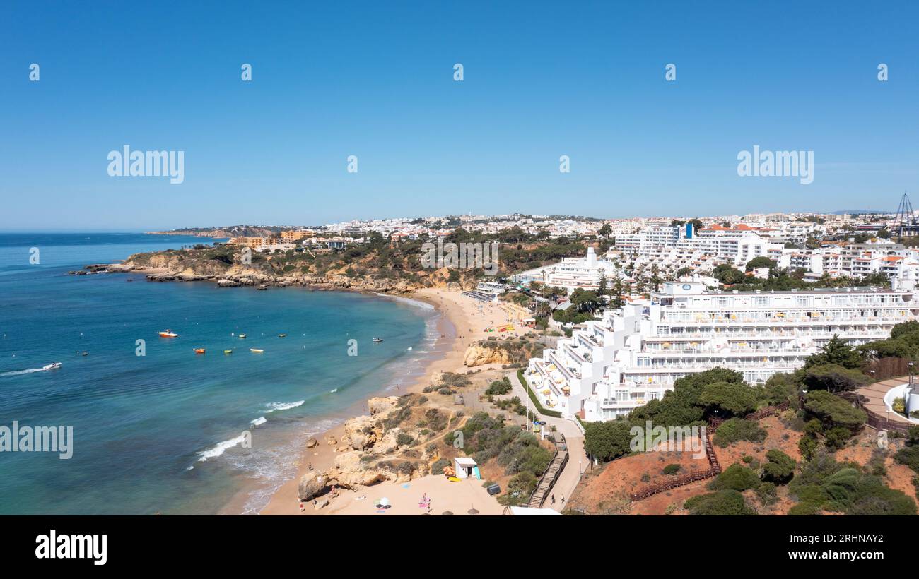 Aerial photo of the beautiful town in Albufeira in Portugal showing the ...