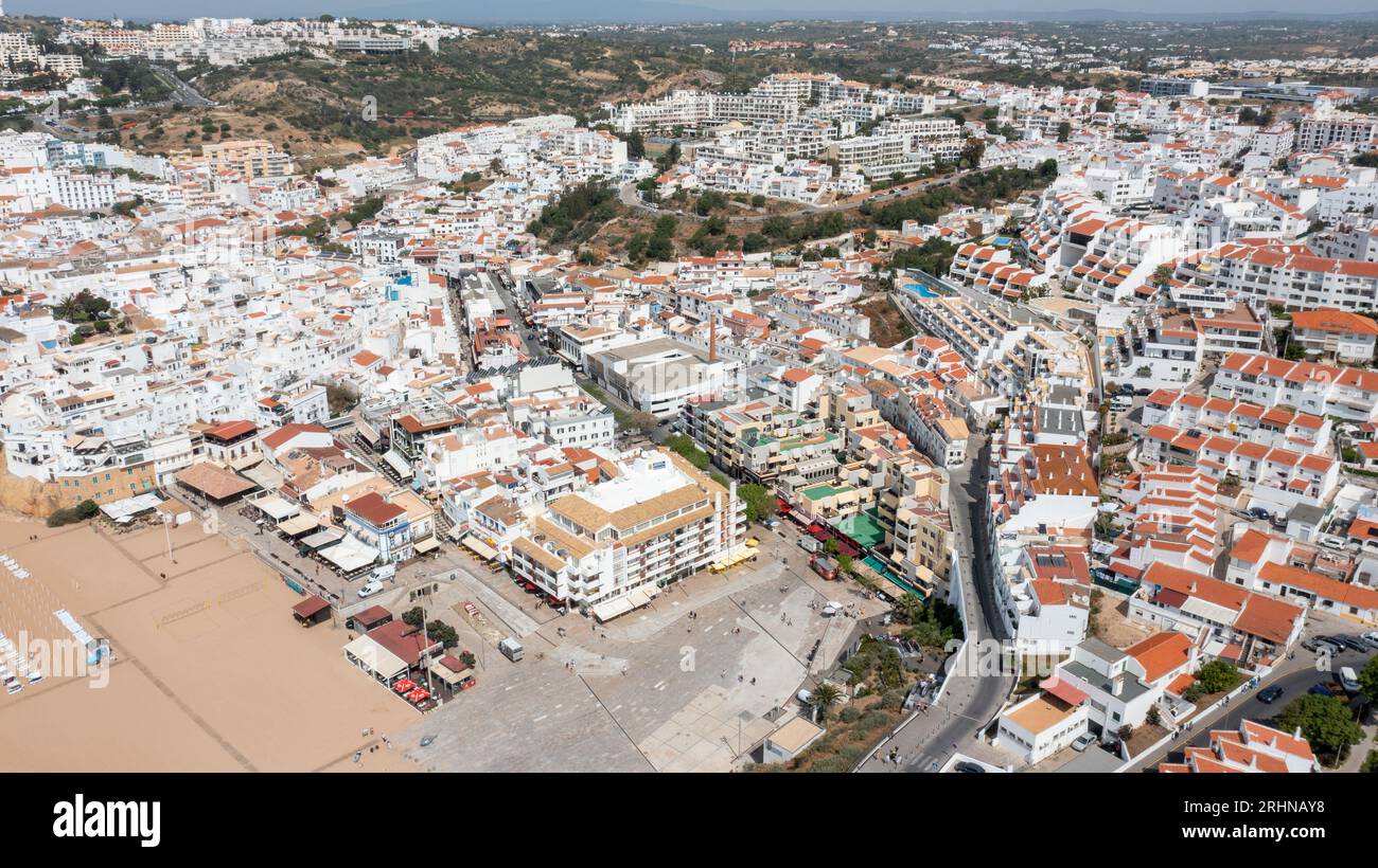 Aerial photo of the beautiful town in Albufeira in Portugal showing the ...