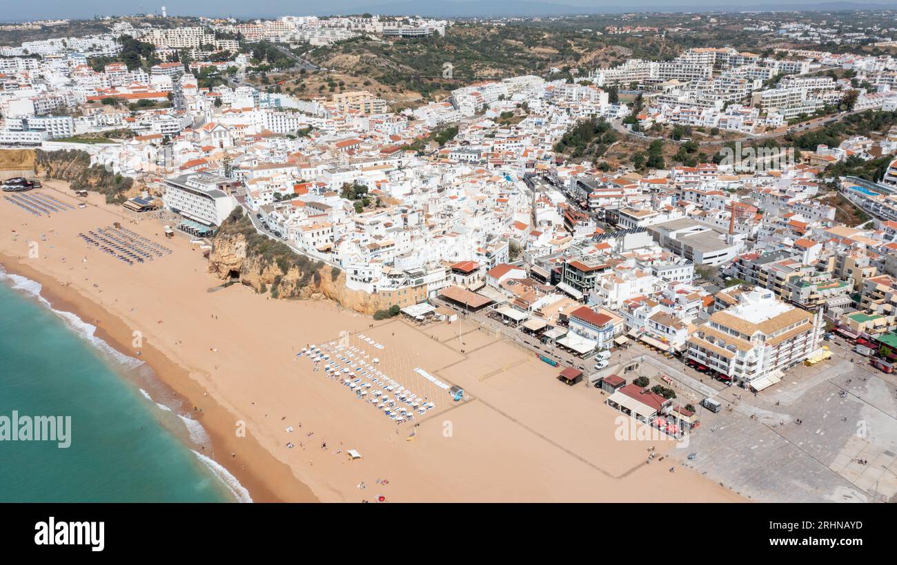 Aerial photo of the beautiful town in Albufeira in Portugal showing the ...