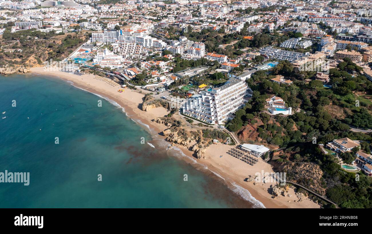 Aerial photo of the beautiful town in Albufeira in Portugal showing the ...