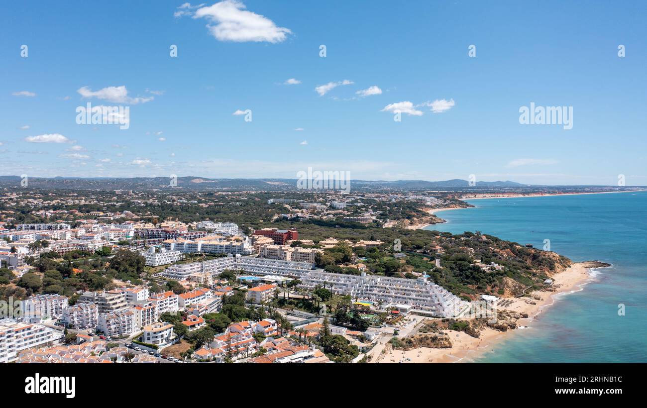 Aerial photo of the beautiful town in Albufeira in Portugal showing the ...