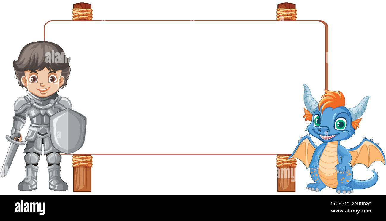 A delightful cartoon illustration featuring a baby dragon and a brave ...