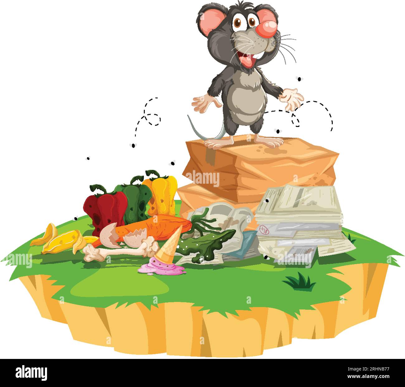 A vector cartoon illustration of a dirty street mouse standing on a ...
