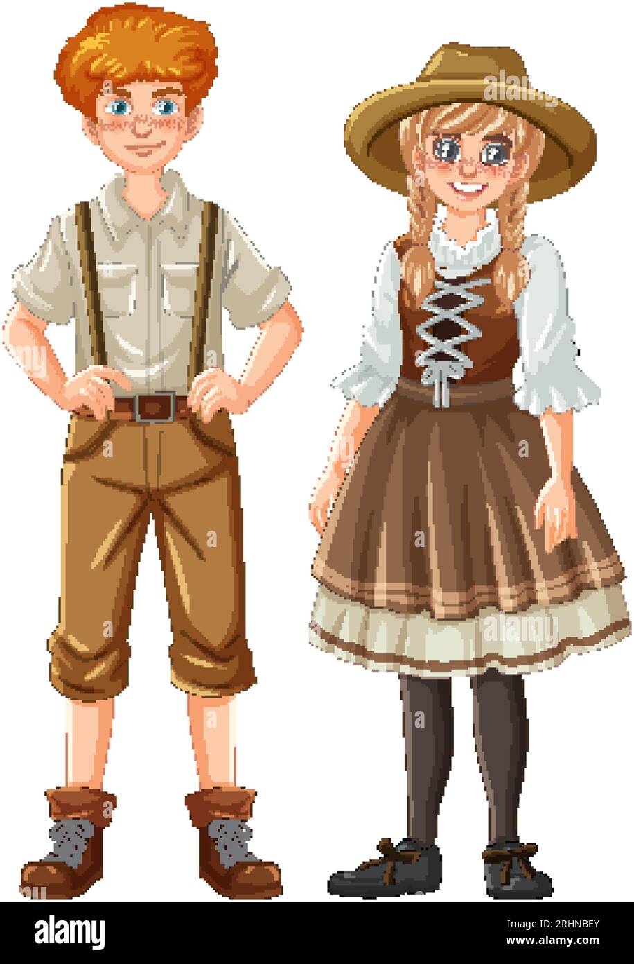 A cartoon illustration of a man and woman wearing traditional German ...